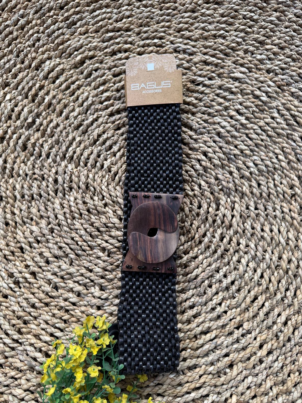 CINTURON ELASTICO COCO BEAD CON HEBILLA MADERA NEGRO TU – Bagus